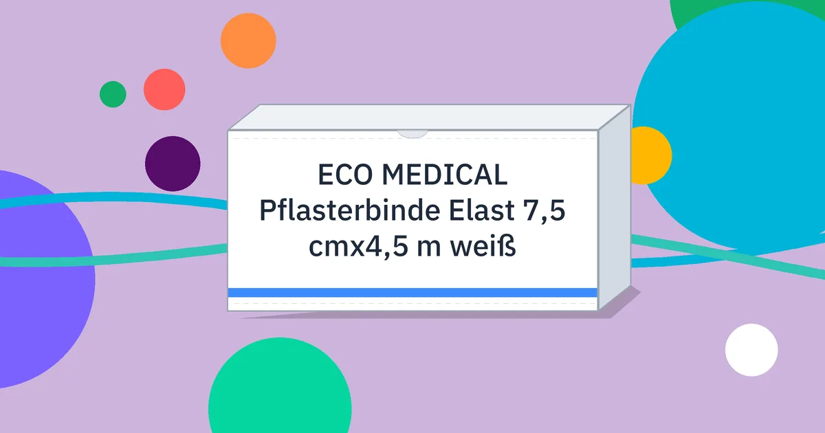 Symbolbild: Packung mit der Aufschrift ECO MEDICAL Pflasterbinde Elast 7,5 cmx4,5 m weiß (PZN 00881271) – Verfügbarkeit und Bezug in Apotheken in Frankfurt am Main