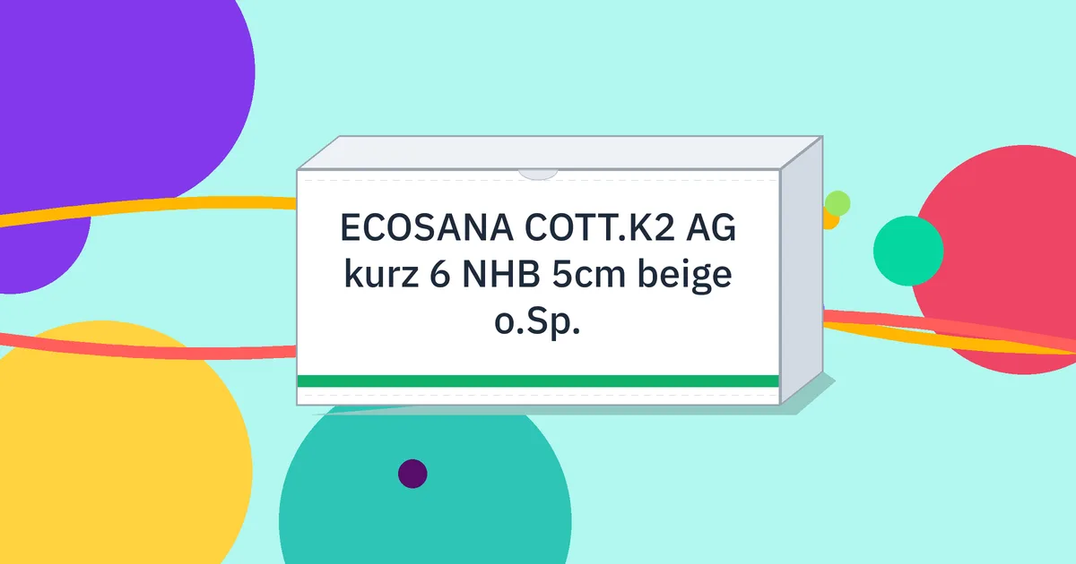 Symbolbild: Packung mit der Aufschrift ECOSANA COTT.K2 AG kurz 6 NHB 5cm beige o.Sp. (PZN 16950784) – Verfügbarkeit und Bezug in Apotheken in Frankfurt am Main