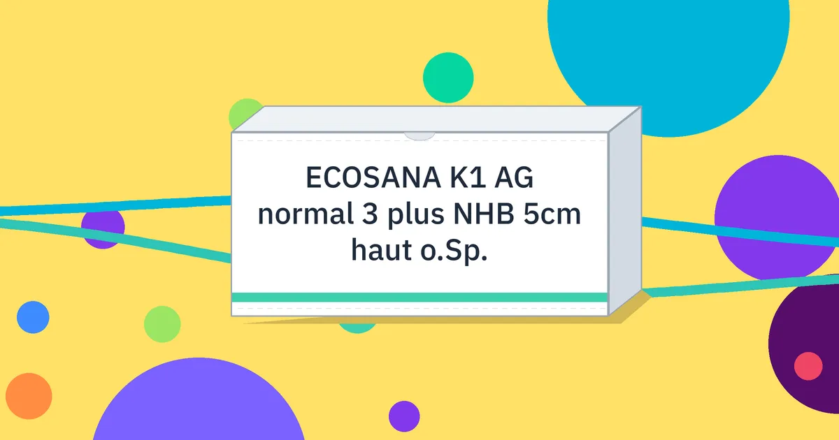 Symbolbild: Packung mit der Aufschrift ECOSANA K1 AG normal 3 plus NHB 5cm haut o.Sp. (PZN 04727822) – Verfügbarkeit und Bezug in Apotheken in Frankfurt am Main