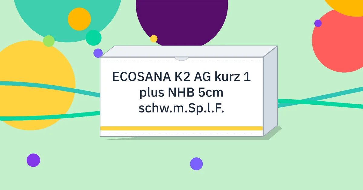 Symbolbild: Packung mit der Aufschrift ECOSANA K2 AG kurz 1 plus NHB 5cm schw.m.Sp.l.F. (PZN 10955326) – Verfügbarkeit und Bezug in Apotheken in Frankfurt am Main