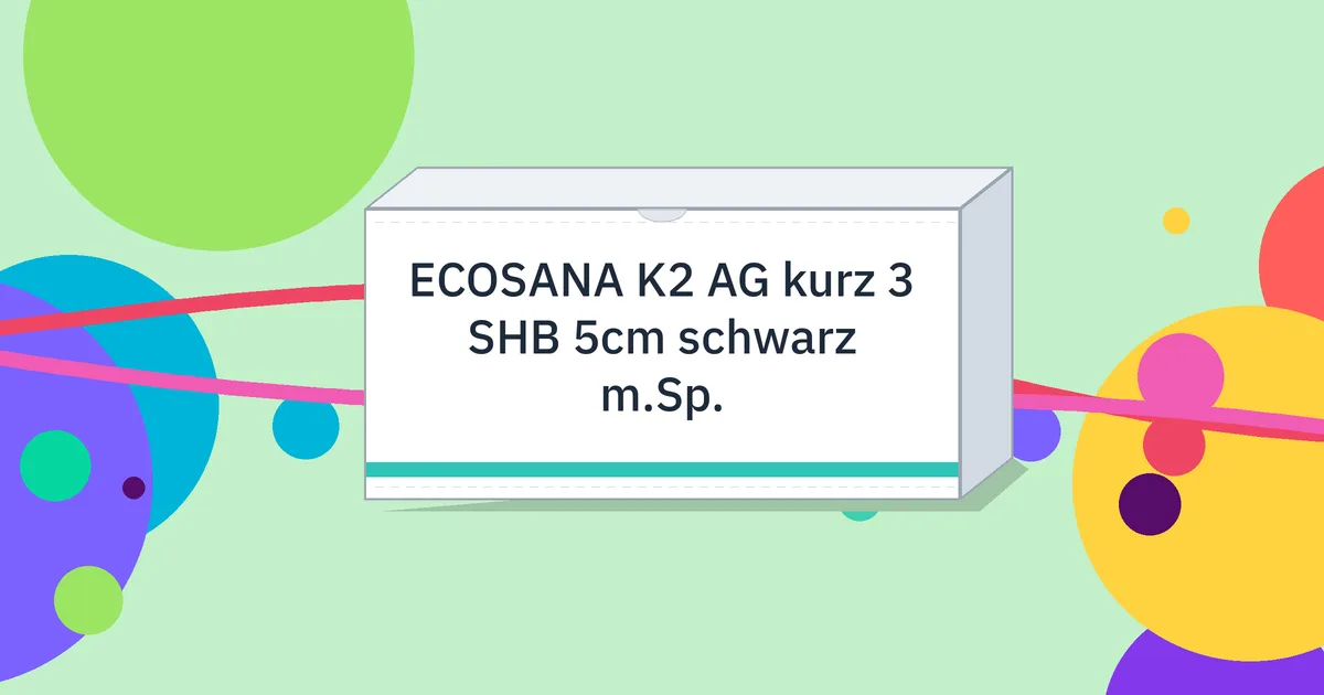 Symbolbild: Packung mit der Aufschrift ECOSANA K2 AG kurz 3 SHB 5cm schwarz m.Sp. (PZN 01409582) – Verfügbarkeit und Bezug in Apotheken in Frankfurt am Main