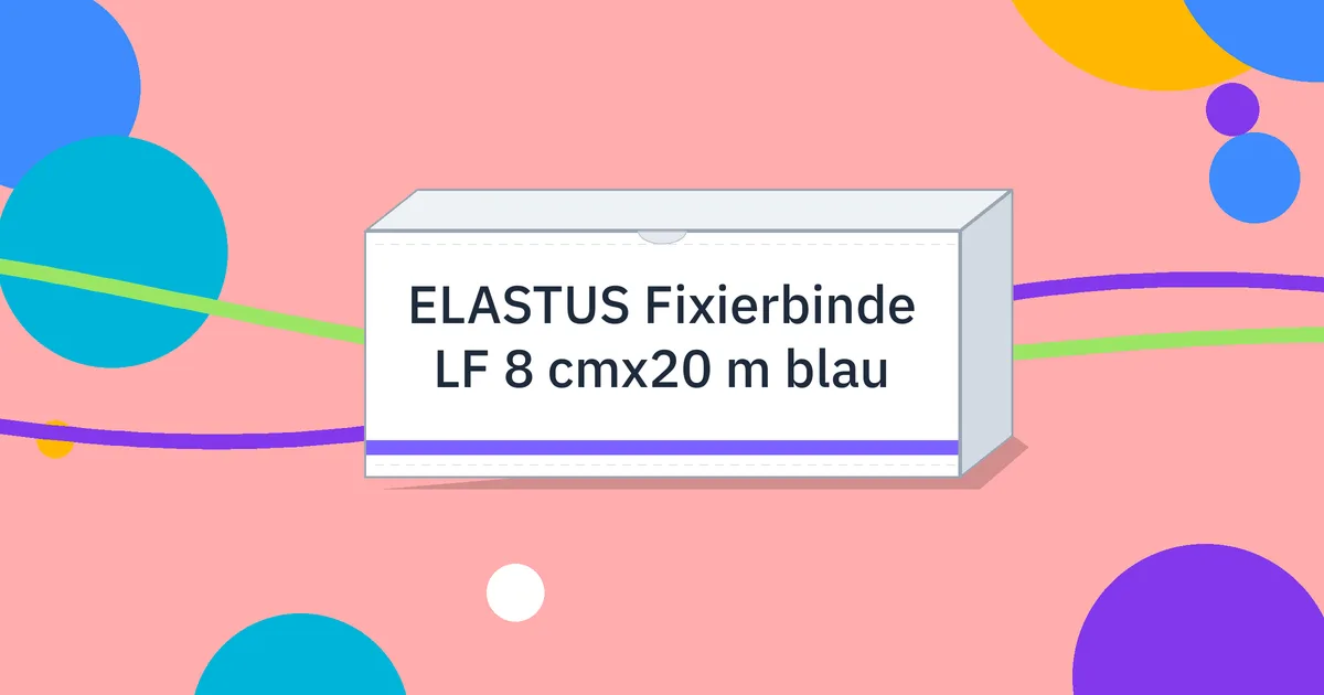 Symbolbild: Packung mit der Aufschrift ELASTUS Fixierbinde LF 8 cmx20 m blau (PZN 16331130) – Verfügbarkeit und Bezug in Apotheken in Frankfurt am Main