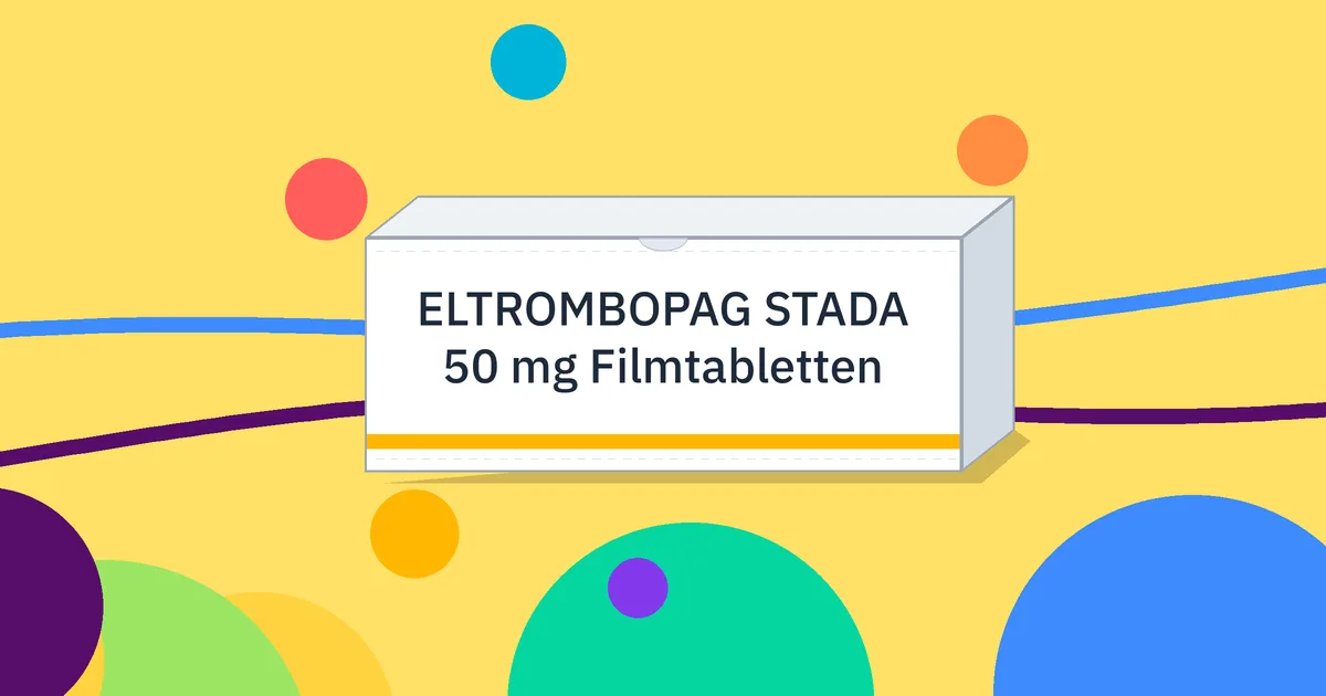 Symbolbild: Packung mit der Aufschrift ELTROMBOPAG STADA 50 mg Filmtabletten (PZN 19274734) – Verfügbarkeit und Bezug in Apotheken in Frankfurt am Main