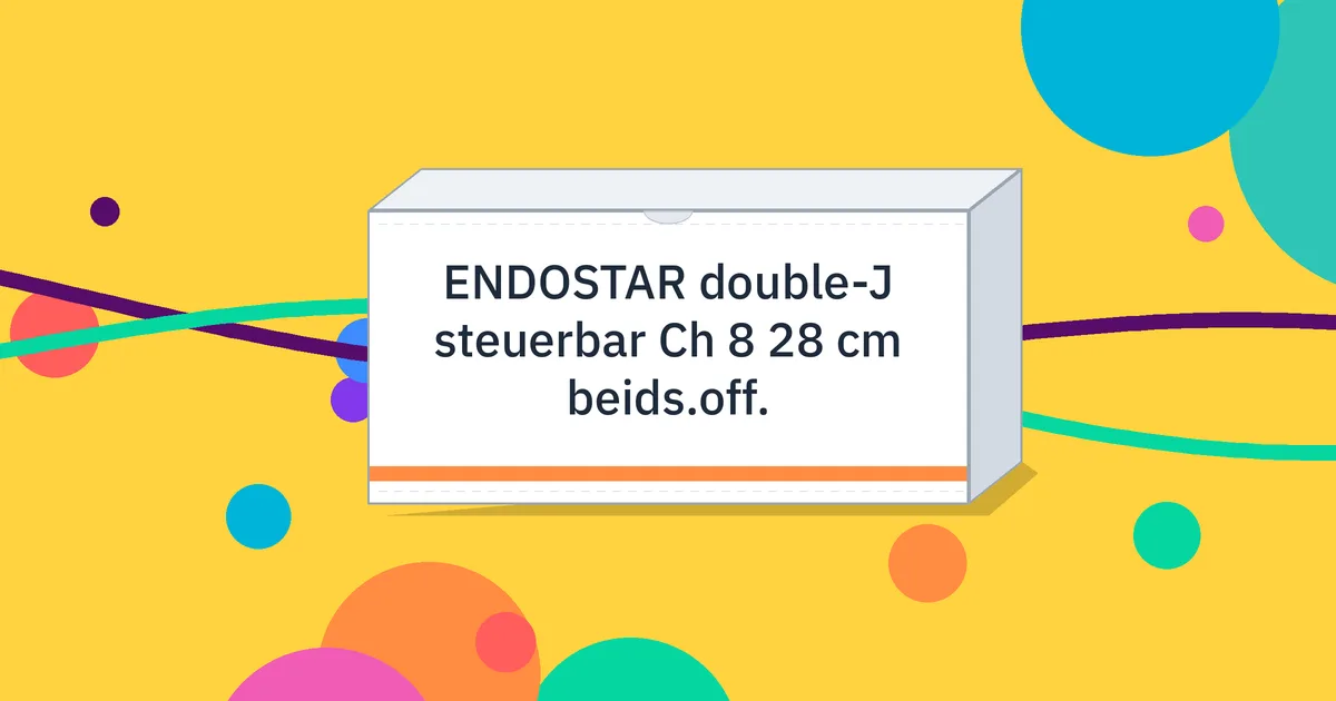 Symbolbild: Packung mit der Aufschrift ENDOSTAR double-J steuerbar Ch 8 28 cm beids.off. (PZN 00439799) – Verfügbarkeit und Bezug in Apotheken in Frankfurt am Main