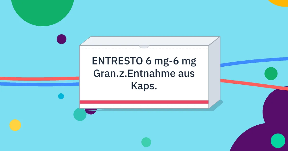 Symbolbild: Packung mit der Aufschrift ENTRESTO 6 mg-6 mg Gran.z.Entnahme aus Kaps. (PZN 18792668) – Verfügbarkeit und Bezug in Apotheken in Frankfurt am Main