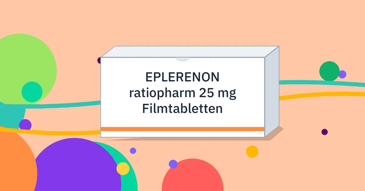 Symbolbild: Packung mit der Aufschrift EPLERENON ratiopharm 25 mg Filmtabletten (PZN 19830276) – Verfügbarkeit und Bezug in Apotheken in Frankfurt am Main