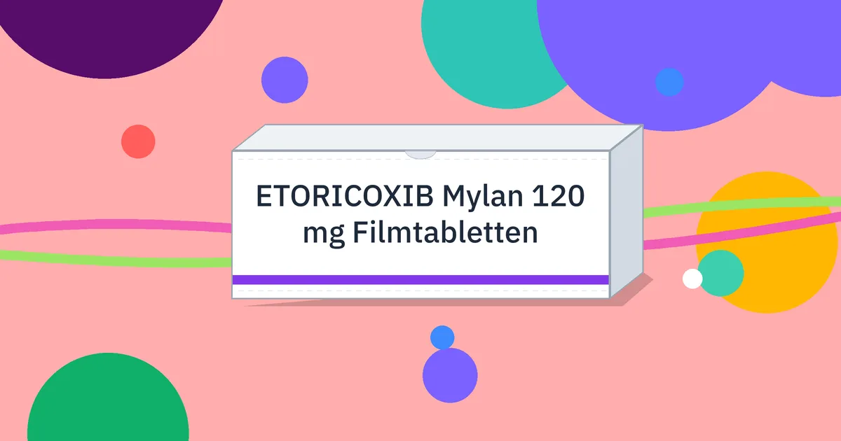 Symbolbild: Packung mit der Aufschrift ETORICOXIB Mylan 120 mg Filmtabletten (PZN 12643335) – Verfügbarkeit und Bezug in Apotheken in Frankfurt am Main