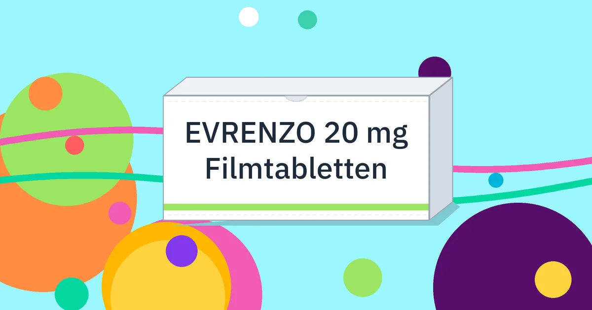 Symbolbild: Packung mit der Aufschrift EVRENZO 20 mg Filmtabletten (PZN 16787410) – Verfügbarkeit und Bezug in Apotheken in Frankfurt am Main