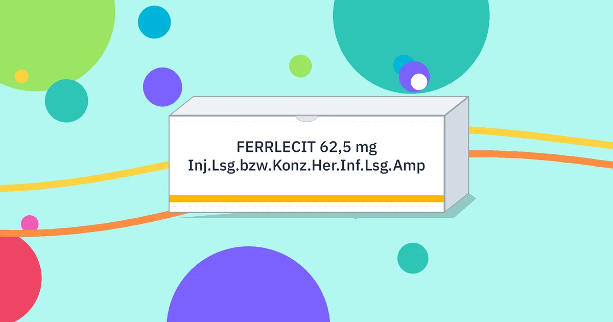Symbolbild: Packung mit der Aufschrift FERRLECIT 62,5 mg Inj.Lsg.bzw.Konz.Her.Inf.Lsg.Amp (PZN 03835745) – Verfügbarkeit und Bezug in Apotheken in Frankfurt am Main