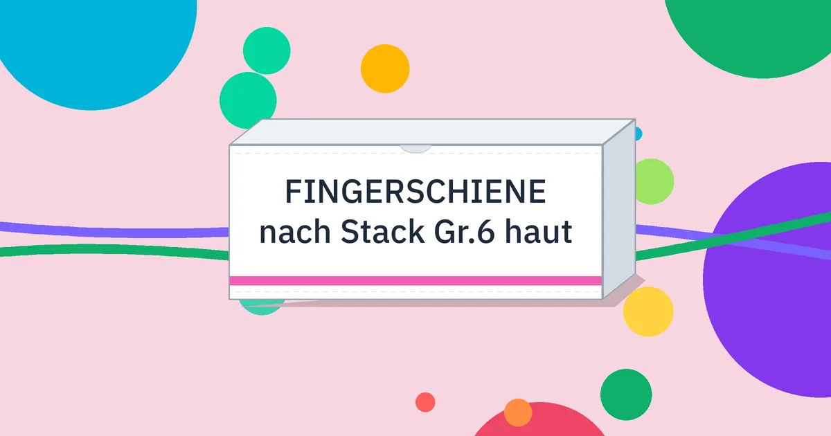 Symbolbild: Packung mit der Aufschrift FINGERSCHIENE nach Stack Gr.6 haut (PZN 07008128) – Verfügbarkeit und Bezug in Apotheken in Frankfurt am Main