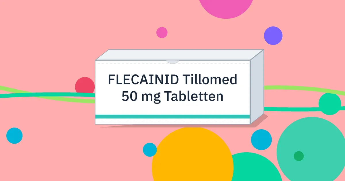 Symbolbild: Packung mit der Aufschrift FLECAINID Tillomed 50 mg Tabletten (PZN 15576622) – Verfügbarkeit und Bezug in Apotheken in Frankfurt am Main