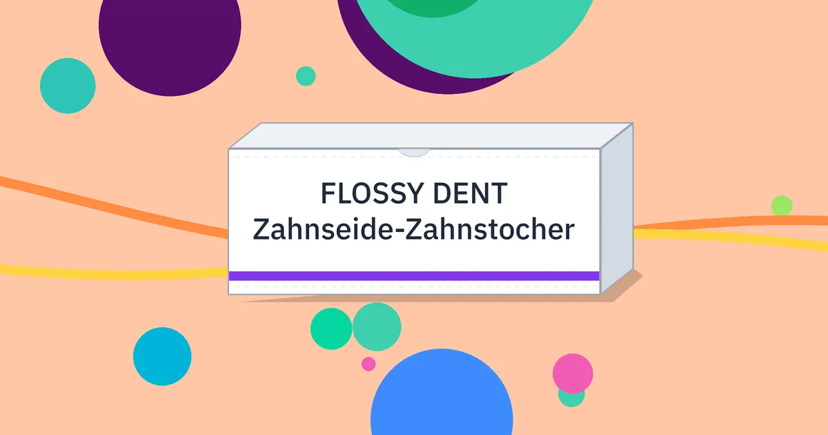 Symbolbild: Packung mit der Aufschrift FLOSSY DENT Zahnseide-Zahnstocher (PZN 07601010) – Verfügbarkeit und Bezug in Apotheken in Frankfurt am Main