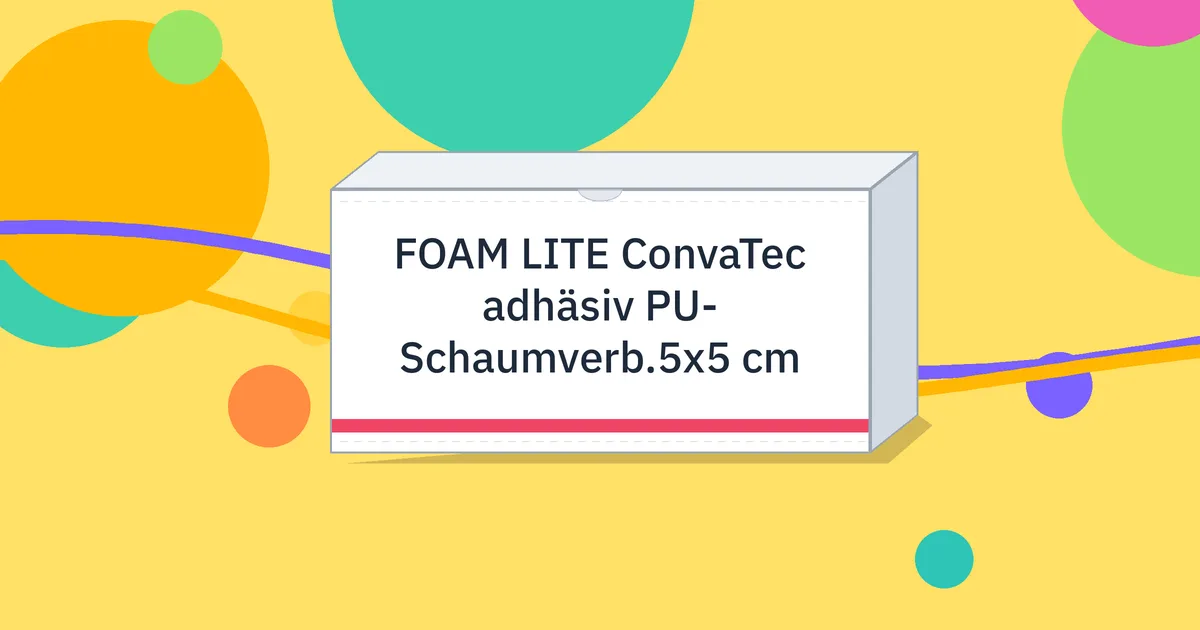Symbolbild: Packung mit der Aufschrift FOAM LITE ConvaTec adhäsiv PU-Schaumverb.5x5 cm (PZN 19358678) – Verfügbarkeit und Bezug in Apotheken in Frankfurt am Main