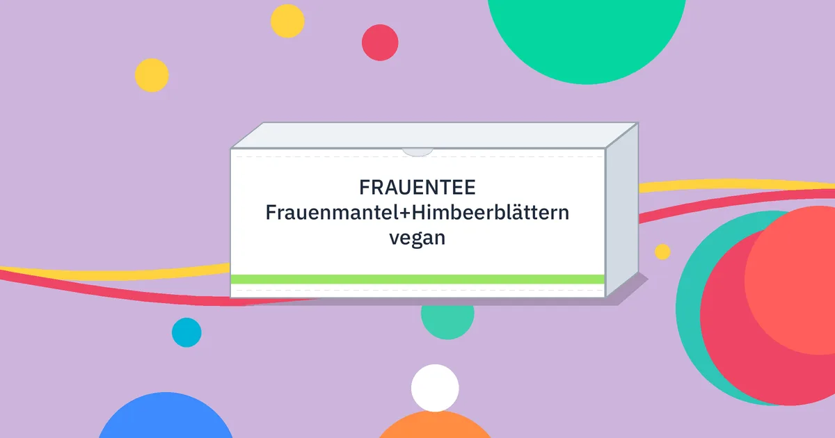 Symbolbild: Packung mit der Aufschrift FRAUENTEE Frauenmantel+Himbeerblättern vegan (PZN 17568130) – Verfügbarkeit und Bezug in Apotheken in Frankfurt am Main