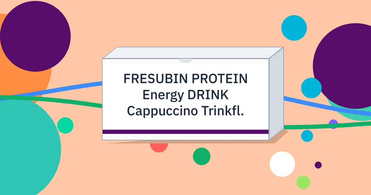 Symbolbild: Packung mit der Aufschrift FRESUBIN PROTEIN Energy DRINK Cappuccino Trinkfl. (PZN 19750548) – Verfügbarkeit und Bezug in Apotheken in Frankfurt am Main