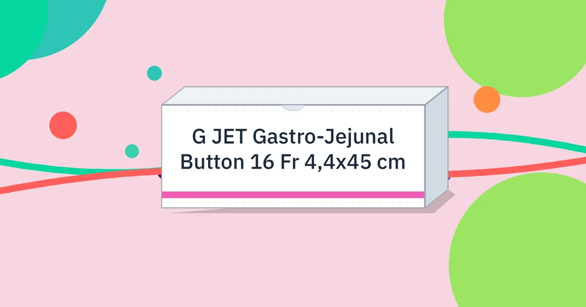 Symbolbild: Packung mit der Aufschrift G JET Gastro-Jejunal Button 16 Fr 4,4x45 cm (PZN 14347026) – Verfügbarkeit und Bezug in Apotheken in Frankfurt am Main