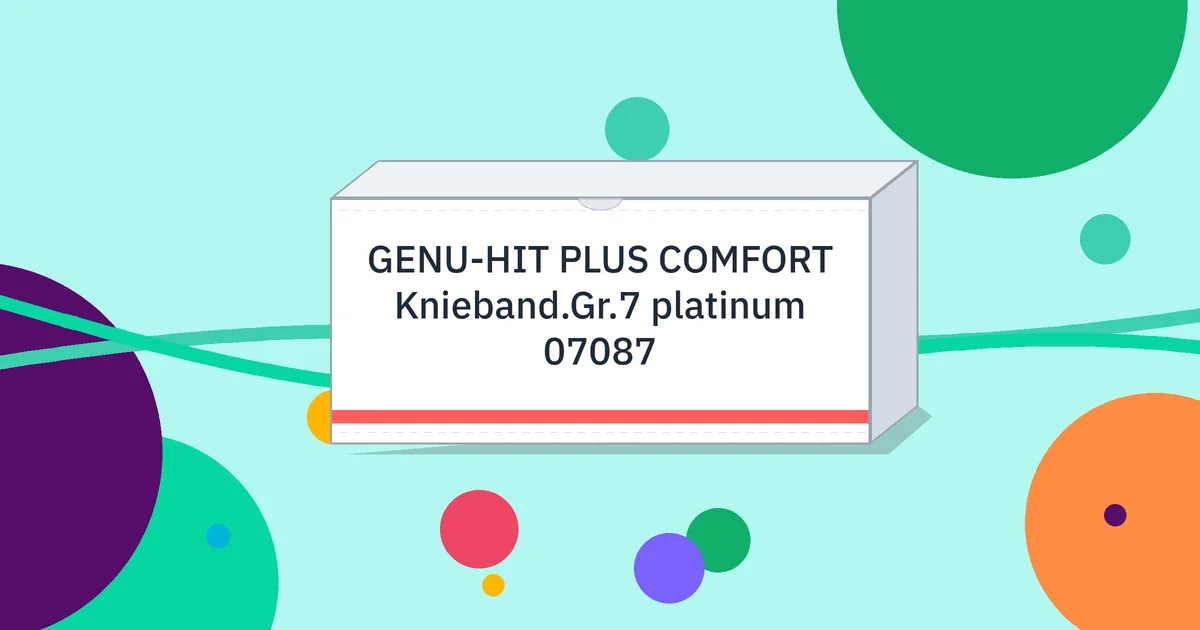 Symbolbild: Packung mit der Aufschrift GENU-HIT PLUS COMFORT Knieband.Gr.7 platinum 07087 (PZN 11018061) – Verfügbarkeit und Bezug in Apotheken in Frankfurt am Main