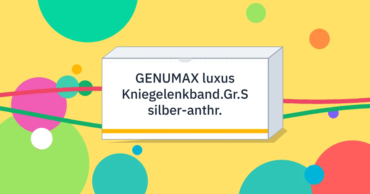 Symbolbild: Packung mit der Aufschrift GENUMAX luxus Kniegelenkband.Gr.S silber-anthr. (PZN 11097304) – Verfügbarkeit und Bezug in Apotheken in Frankfurt am Main