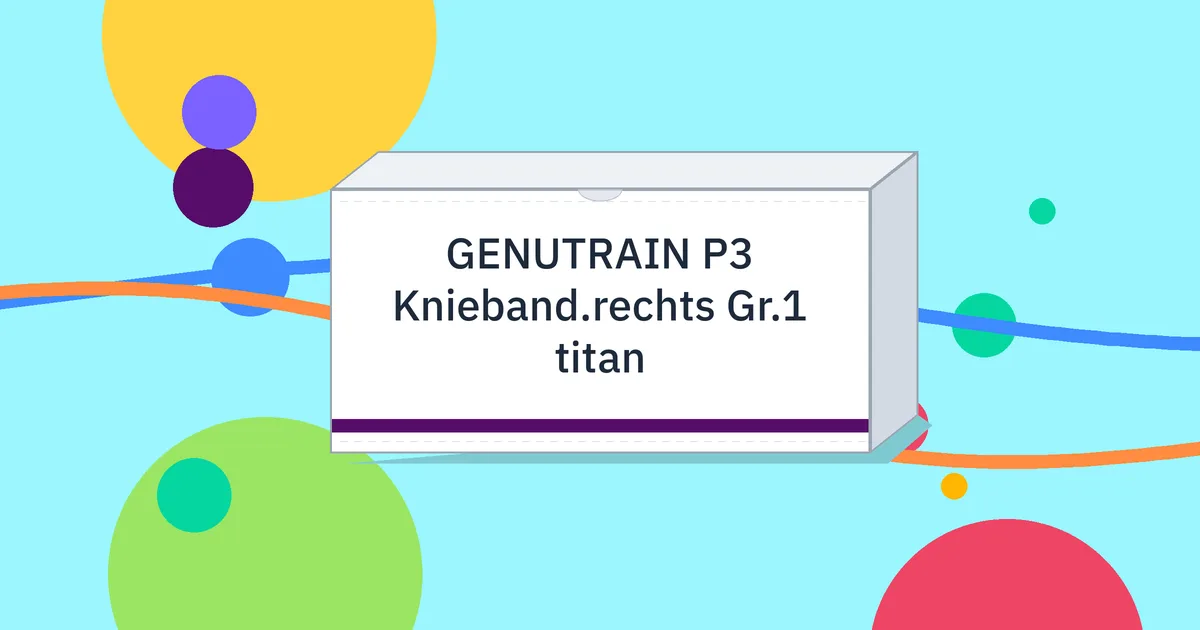 Symbolbild: Packung mit der Aufschrift GENUTRAIN P3 Knieband.rechts Gr.1 titan (PZN 01285045) – Verfügbarkeit und Bezug in Apotheken in Frankfurt am Main