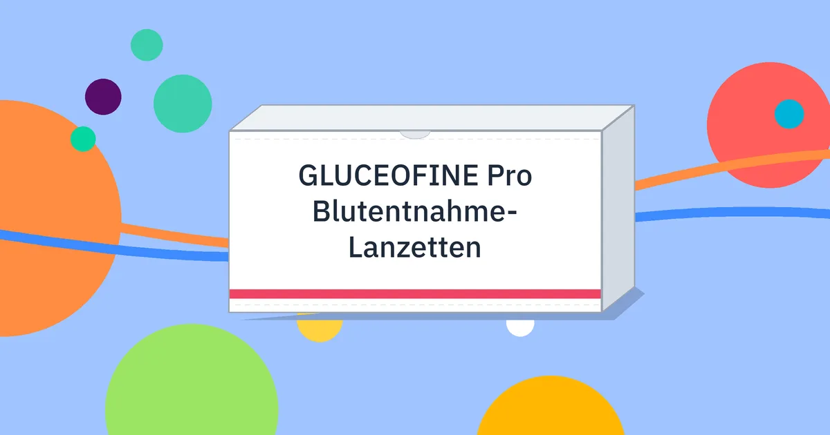 Symbolbild: Packung mit der Aufschrift GLUCEOFINE Pro Blutentnahme-Lanzetten (PZN 11537140) – Verfügbarkeit und Bezug in Apotheken in Frankfurt am Main