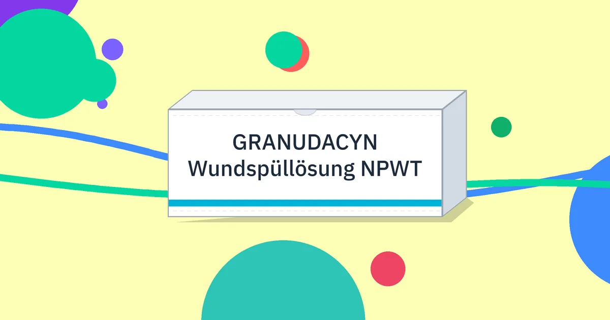 Symbolbild: Packung mit der Aufschrift GRANUDACYN Wundspüllösung NPWT (PZN 15565015) – Verfügbarkeit und Bezug in Apotheken in Frankfurt am Main
