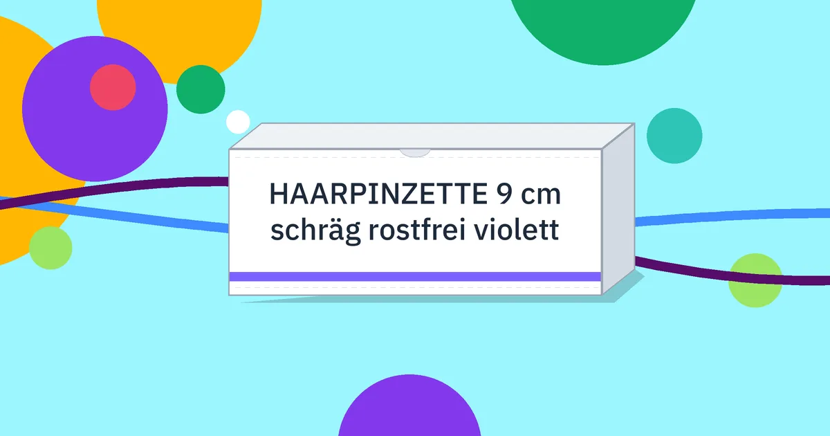 Symbolbild: Packung mit der Aufschrift HAARPINZETTE 9 cm schräg rostfrei violett (PZN 17287566) – Verfügbarkeit und Bezug in Apotheken in Frankfurt am Main