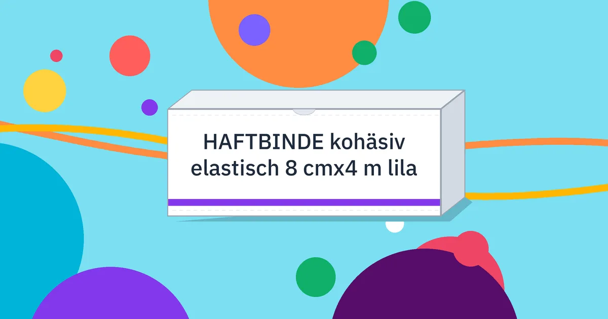 Symbolbild: Packung mit der Aufschrift HAFTBINDE kohäsiv elastisch 8 cmx4 m lila (PZN 10404388) – Verfügbarkeit und Bezug in Apotheken in Frankfurt am Main