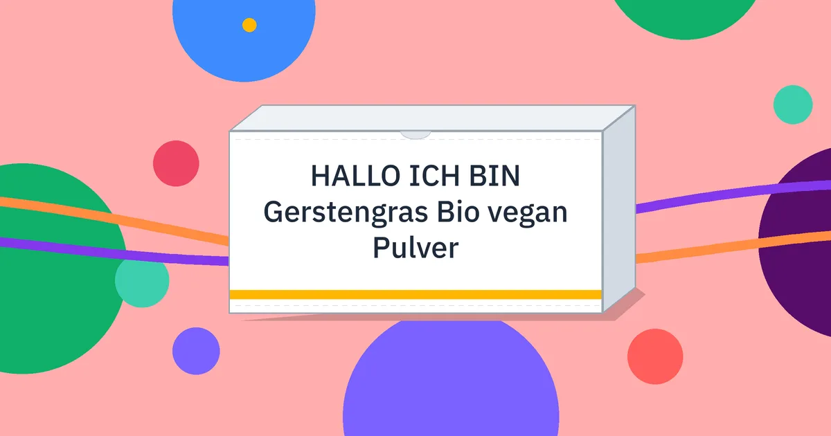 Symbolbild: Packung mit der Aufschrift HALLO ICH BIN Gerstengras Bio vegan Pulver (PZN 14278360) – Verfügbarkeit und Bezug in Apotheken in Frankfurt am Main