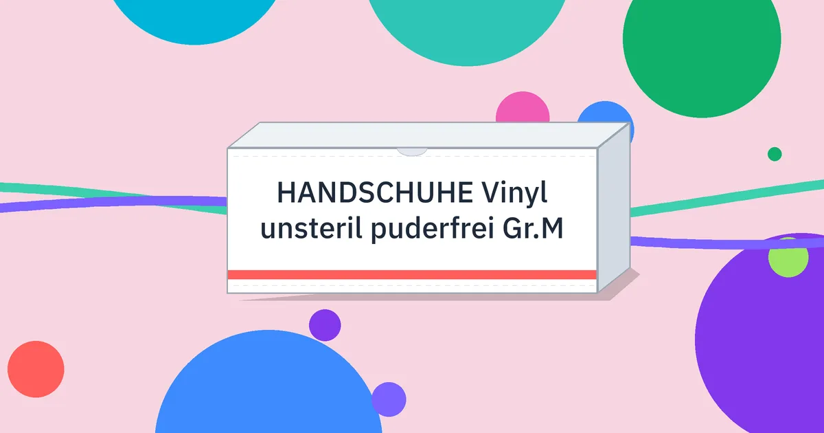 Symbolbild: Packung mit der Aufschrift HANDSCHUHE Vinyl unsteril puderfrei Gr.M (PZN 16815684) – Verfügbarkeit und Bezug in Apotheken in Frankfurt am Main