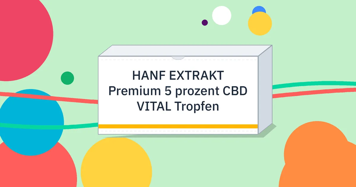 Symbolbild: Packung mit der Aufschrift HANF EXTRAKT Premium 5 prozent CBD VITAL Tropfen (PZN 16675734) – Verfügbarkeit und Bezug in Apotheken in Frankfurt am Main