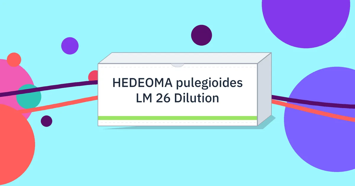 Symbolbild: Packung mit der Aufschrift HEDEOMA pulegioides LM 26 Dilution (PZN 13551351) – Verfügbarkeit und Bezug in Apotheken in Frankfurt am Main