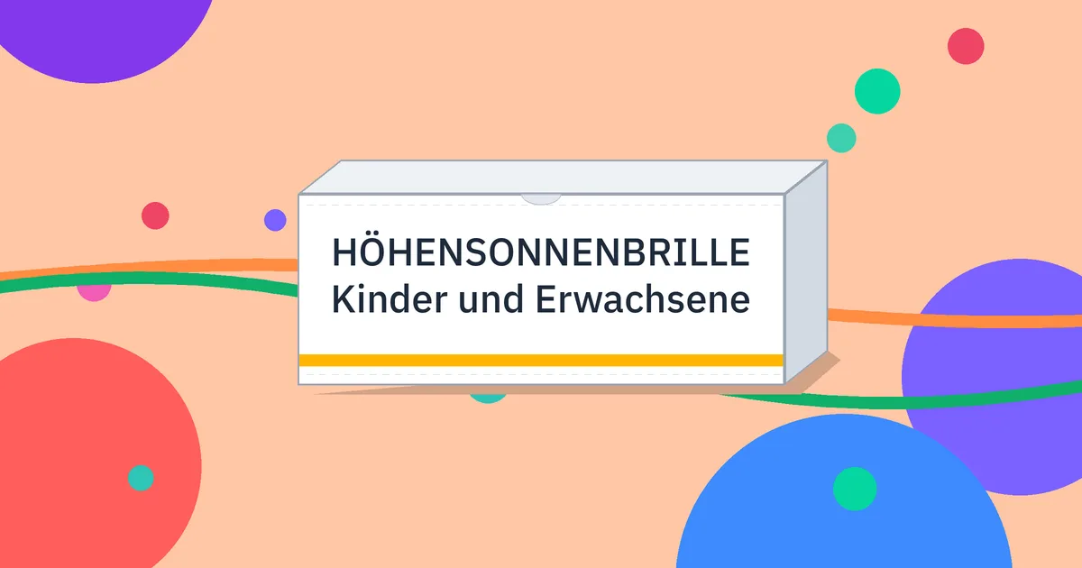 Symbolbild: Packung mit der Aufschrift HÖHENSONNENBRILLE Kinder und Erwachsene (PZN 03164015) – Verfügbarkeit und Bezug in Apotheken in Frankfurt am Main