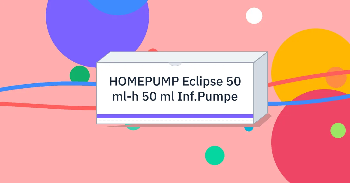 Symbolbild: Packung mit der Aufschrift HOMEPUMP Eclipse 50 ml-h 50 ml Inf.Pumpe (PZN 10625698) – Verfügbarkeit und Bezug in Apotheken in Frankfurt am Main