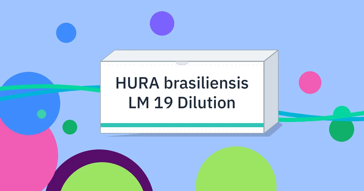 Symbolbild: Packung mit der Aufschrift HURA brasiliensis LM 19 Dilution (PZN 12889800) – Verfügbarkeit und Bezug in Apotheken in Frankfurt am Main