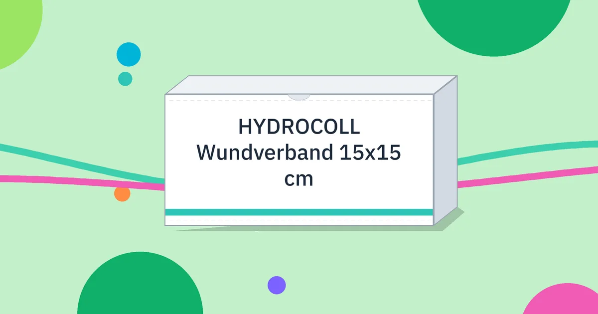 Symbolbild: Packung mit der Aufschrift HYDROCOLL Wundverband 15x15 cm (PZN 18127681) – Verfügbarkeit und Bezug in Apotheken in Frankfurt am Main