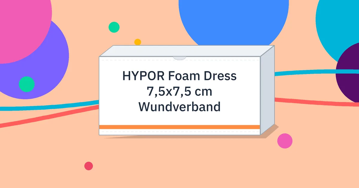 Symbolbild: Packung mit der Aufschrift HYPOR Foam Dress 7,5x7,5 cm Wundverband (PZN 18734180) – Verfügbarkeit und Bezug in Apotheken in Frankfurt am Main