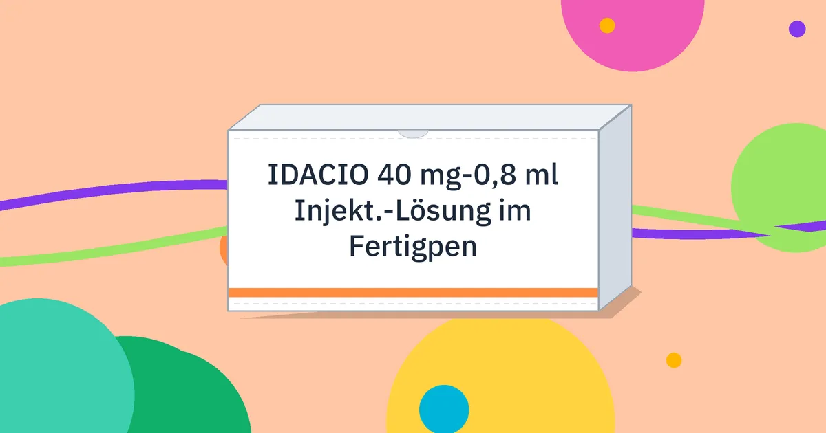 Symbolbild: Packung mit der Aufschrift IDACIO 40 mg-0,8 ml Injekt.-Lösung im Fertigpen (PZN 16856571) – Verfügbarkeit und Bezug in Apotheken in Frankfurt am Main
