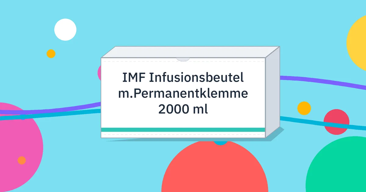 Symbolbild: Packung mit der Aufschrift IMF Infusionsbeutel m.Permanentklemme 2000 ml (PZN 19986506) – Verfügbarkeit und Bezug in Apotheken in Frankfurt am Main