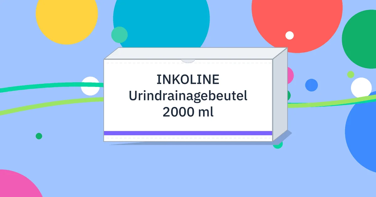 Symbolbild: Packung mit der Aufschrift INKOLINE Urindrainagebeutel 2000 ml (PZN 08468458) – Verfügbarkeit und Bezug in Apotheken in Frankfurt am Main