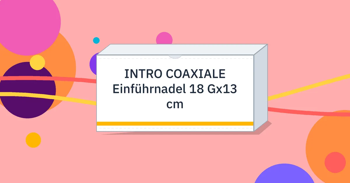 Symbolbild: Packung mit der Aufschrift INTRO COAXIALE Einführnadel 18 Gx13 cm (PZN 16918898) – Verfügbarkeit und Bezug in Apotheken in Frankfurt am Main