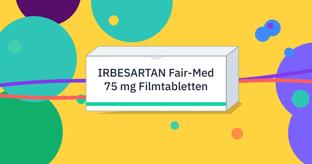 Symbolbild: Packung mit der Aufschrift IRBESARTAN Fair-Med 75 mg Filmtabletten (PZN 14167519) – Verfügbarkeit und Bezug in Apotheken in Frankfurt am Main