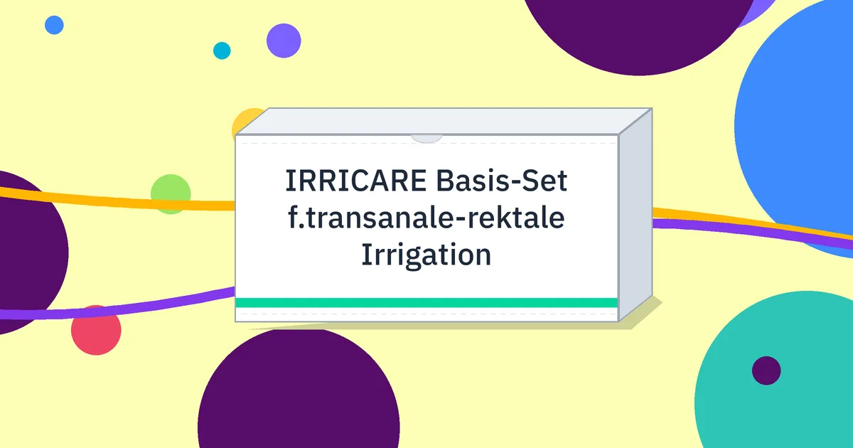 Symbolbild: Packung mit der Aufschrift IRRICARE Basis-Set f.transanale-rektale Irrigation (PZN 19778009) – Verfügbarkeit und Bezug in Apotheken in Frankfurt am Main