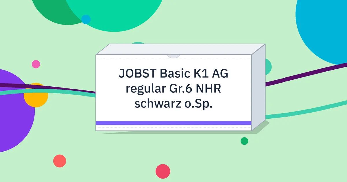 Symbolbild: Packung mit der Aufschrift JOBST Basic K1 AG regular Gr.6 NHR schwarz o.Sp. (PZN 15309832) – Verfügbarkeit und Bezug in Apotheken in Frankfurt am Main
