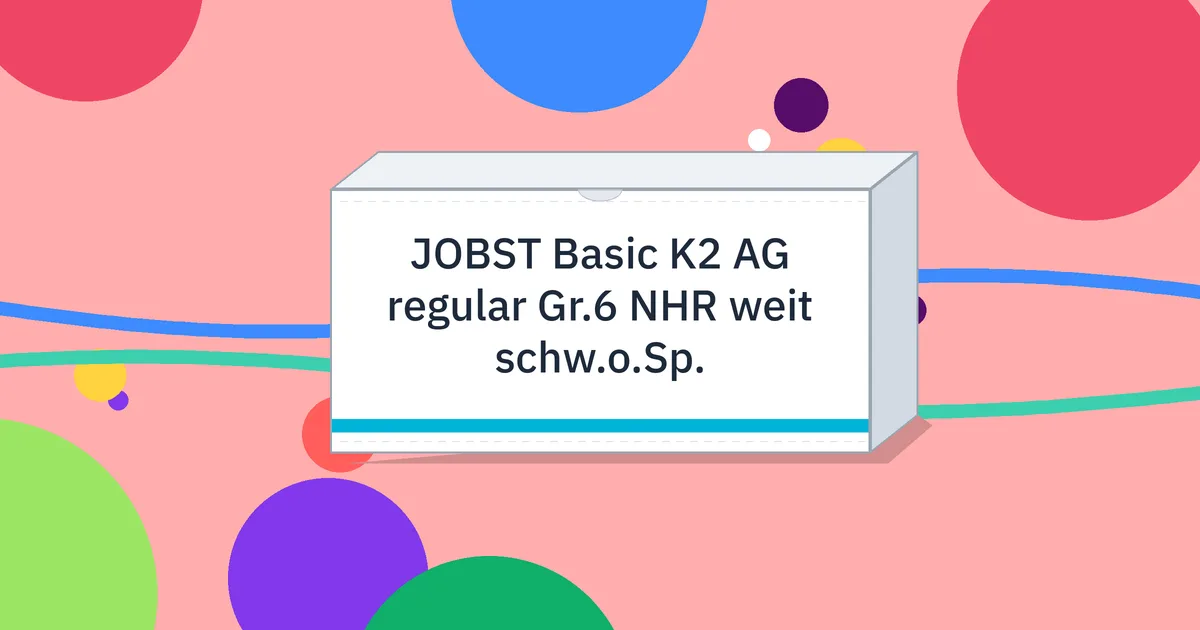 Symbolbild: Packung mit der Aufschrift JOBST Basic K2 AG regular Gr.6 NHR weit schw.o.Sp. (PZN 15311763) – Verfügbarkeit und Bezug in Apotheken in Frankfurt am Main