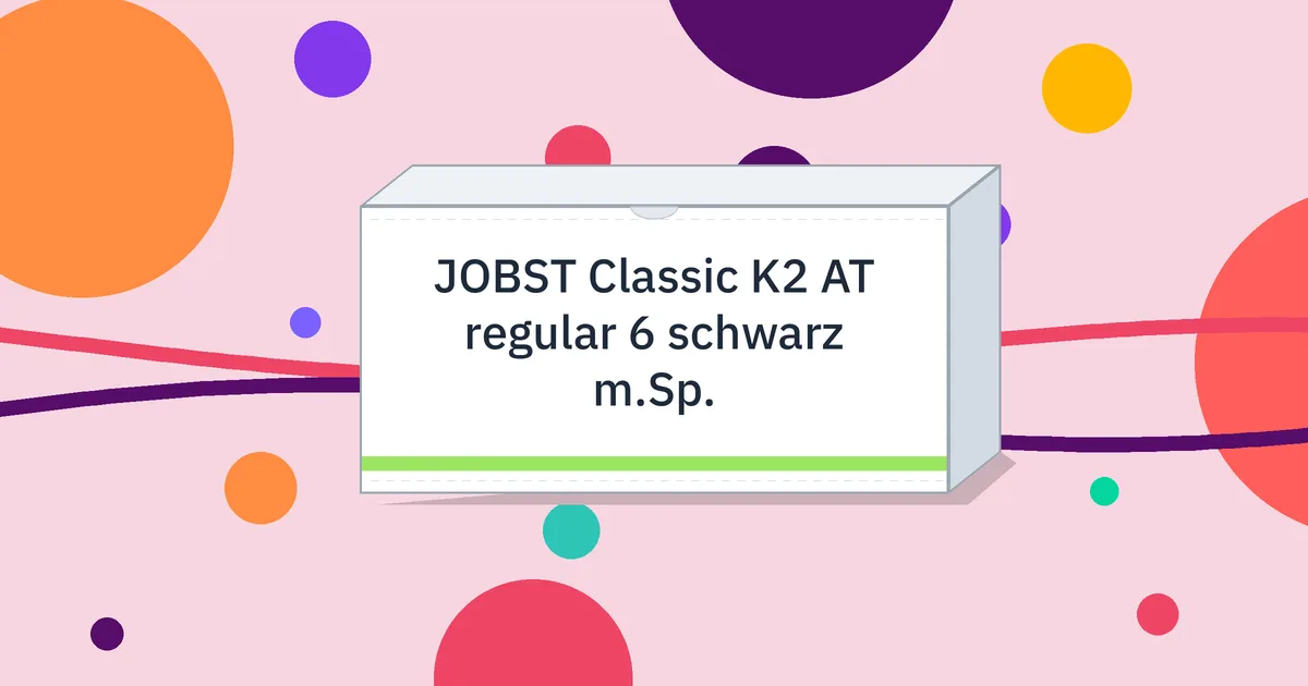 Symbolbild: Packung mit der Aufschrift JOBST Classic K2 AT regular 6 schwarz m.Sp. (PZN 11276053) – Verfügbarkeit und Bezug in Apotheken in Frankfurt am Main