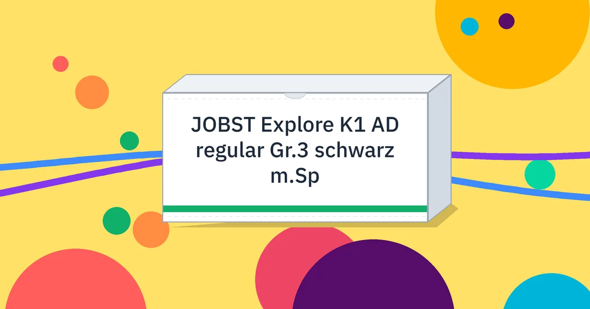 Symbolbild: Packung mit der Aufschrift JOBST Explore K1 AD regular Gr.3 schwarz m.Sp (PZN 11021726) – Verfügbarkeit und Bezug in Apotheken in Frankfurt am Main