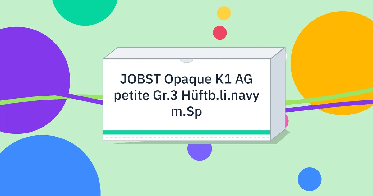 Symbolbild: Packung mit der Aufschrift JOBST Opaque K1 AG petite Gr.3 Hüftb.li.navy m.Sp (PZN 13097596) – Verfügbarkeit und Bezug in Apotheken in Frankfurt am Main