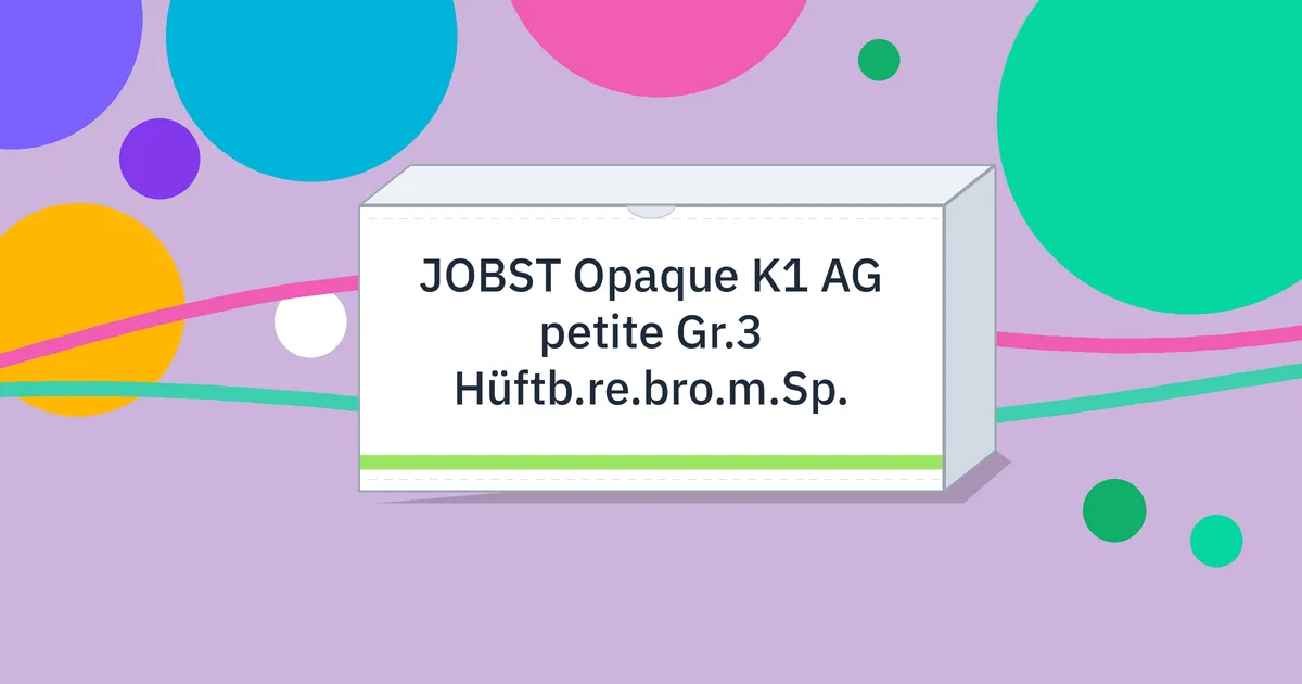 Symbolbild: Packung mit der Aufschrift JOBST Opaque K1 AG petite Gr.3 Hüftb.re.bro.m.Sp. (PZN 13098928) – Verfügbarkeit und Bezug in Apotheken in Frankfurt am Main