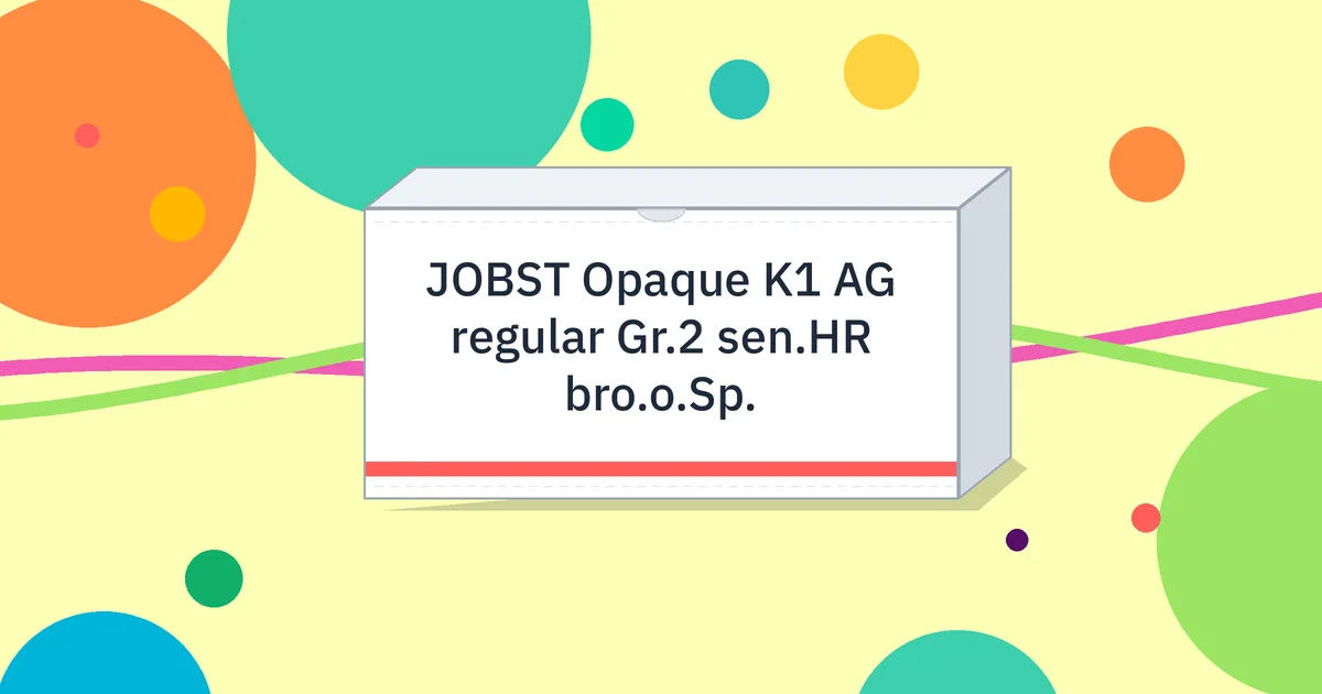 Symbolbild: Packung mit der Aufschrift JOBST Opaque K1 AG regular Gr.2 sen.HR bro.o.Sp. (PZN 13095841) – Verfügbarkeit und Bezug in Apotheken in Frankfurt am Main