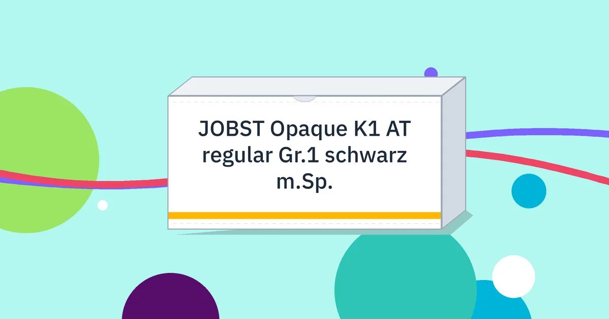 Symbolbild: Packung mit der Aufschrift JOBST Opaque K1 AT regular Gr.1 schwarz m.Sp. (PZN 13107165) – Verfügbarkeit und Bezug in Apotheken in Frankfurt am Main